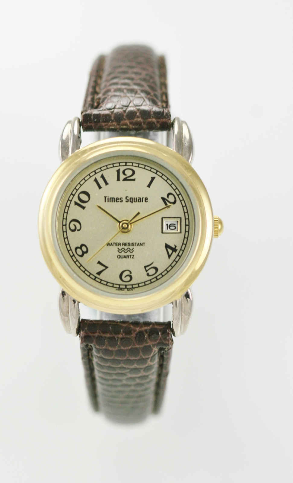 Times Square Watch Womens Stainless Silver Gold Steel Brown Leather ...