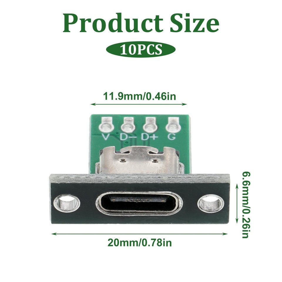 10 Pcs USB C Panel Mount Connector DIY Type C Female Socket Green | eBay