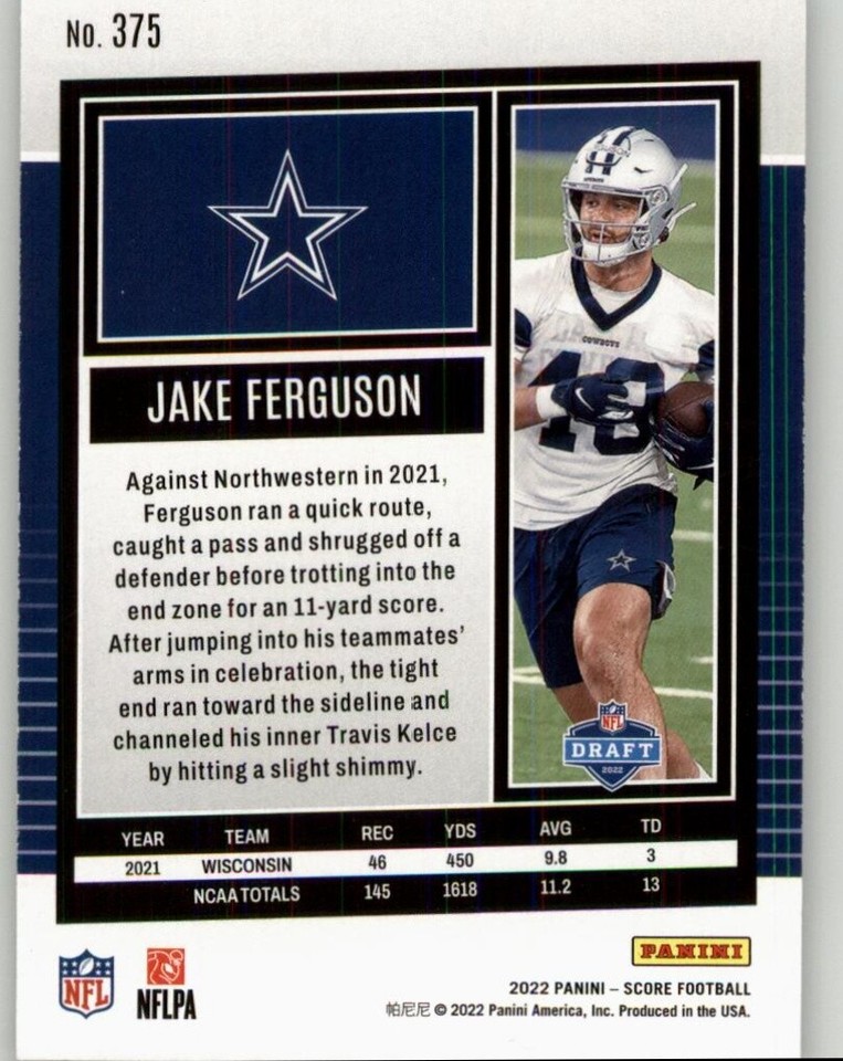 2022 Score Jake Ferguson Rookie #375 RC Dallas Cowboys | eBay