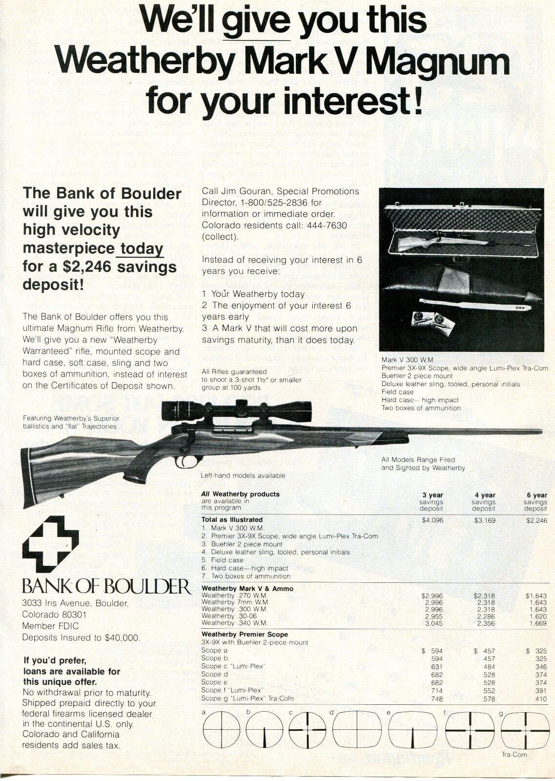 1979 Print Ad of Bank Of Boulder Weatherby Mark V Rifle Savings ...