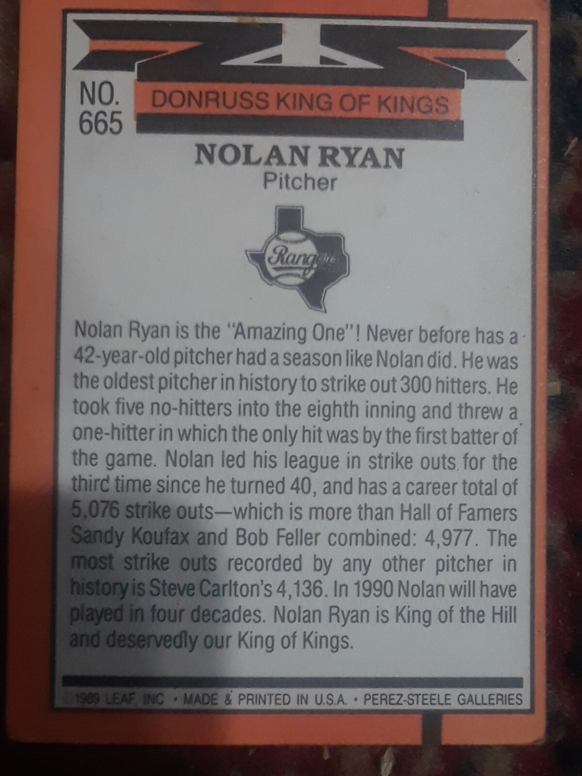 1990 Donruss - King of Kings front and back #665 Nolan Ryan | eBay