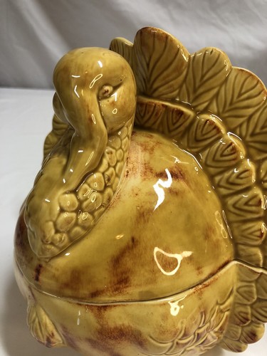 Golden Thanksgiving Turkey Gravy Bowl Ceramic Decorative Dish Covered ...
