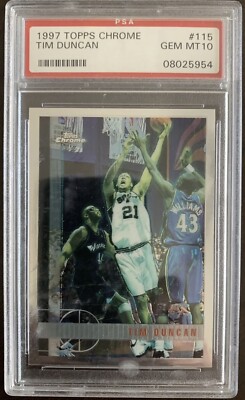 1997 TOPPS CHROME TIM DUNCAN SPURS ROOKIE CARD RC 115 PSA 10 GEM MINT ...