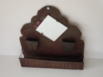 Antique Primitive Tin Red Paint Comb & Brush Holder Wall Hanger | eBay