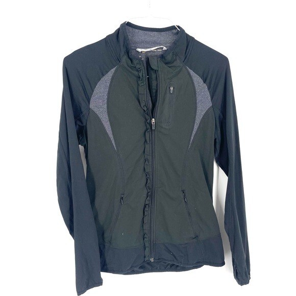 ATHLETA BLACK Prevail Ruffle Running Full Zip Reflect… - Gem