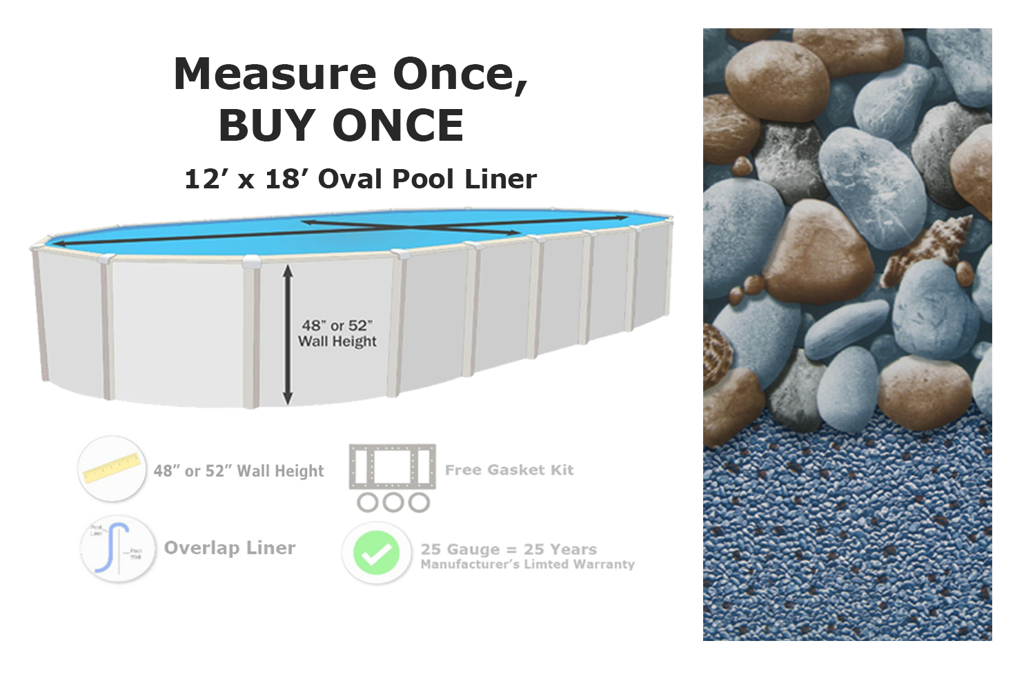 12 x 18 Oval 25 Gauge Overlap Above Ground Swimming Pool Liner - Choose ...