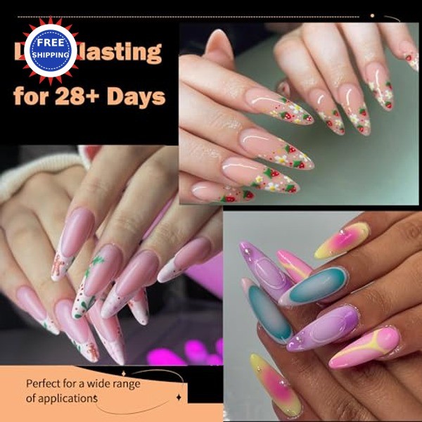 Nail Tips 300PCS Soft Gel Pre Shaped Acrylic Almond Shape Extension DIY ...