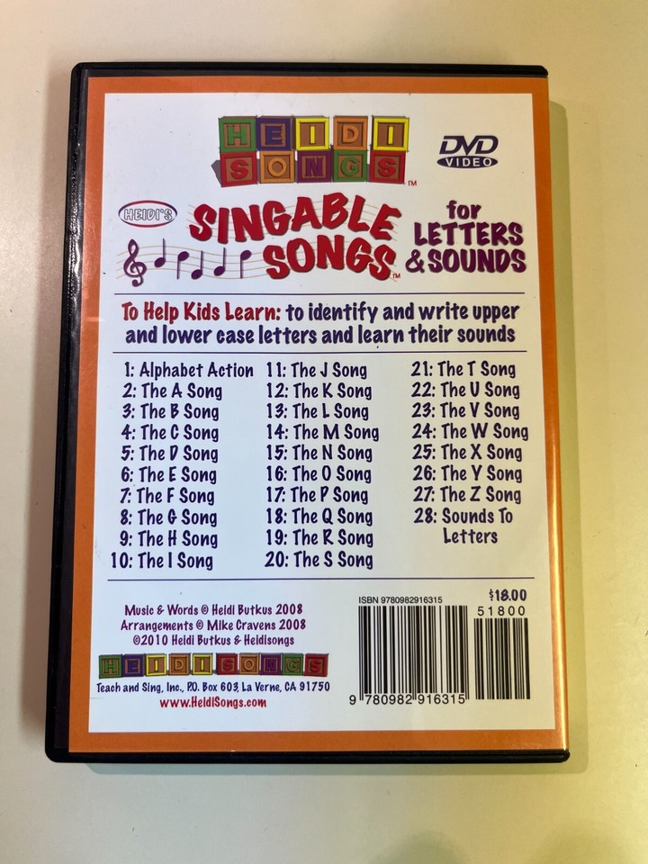 Heidi Songs Singable Songs for Letters and Sounds DVD, Butkus, Ex ...