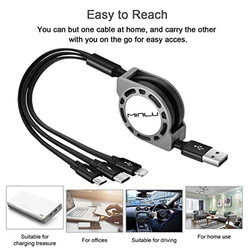 Minlu Multi Charging Cable 3.0A 3-in-1 Retractable Fast Charge Cord ...