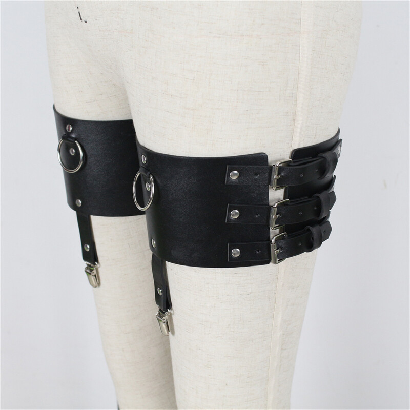 PU Leather Bondage Body Neck Leg Harness Women Garter Suspender Belt ...