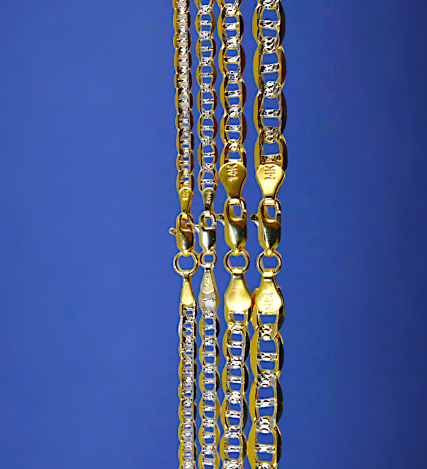 14K Yellow Gold SOLID Pave Anchor Mariner Necklace Bracelet Chain 3mm ...
