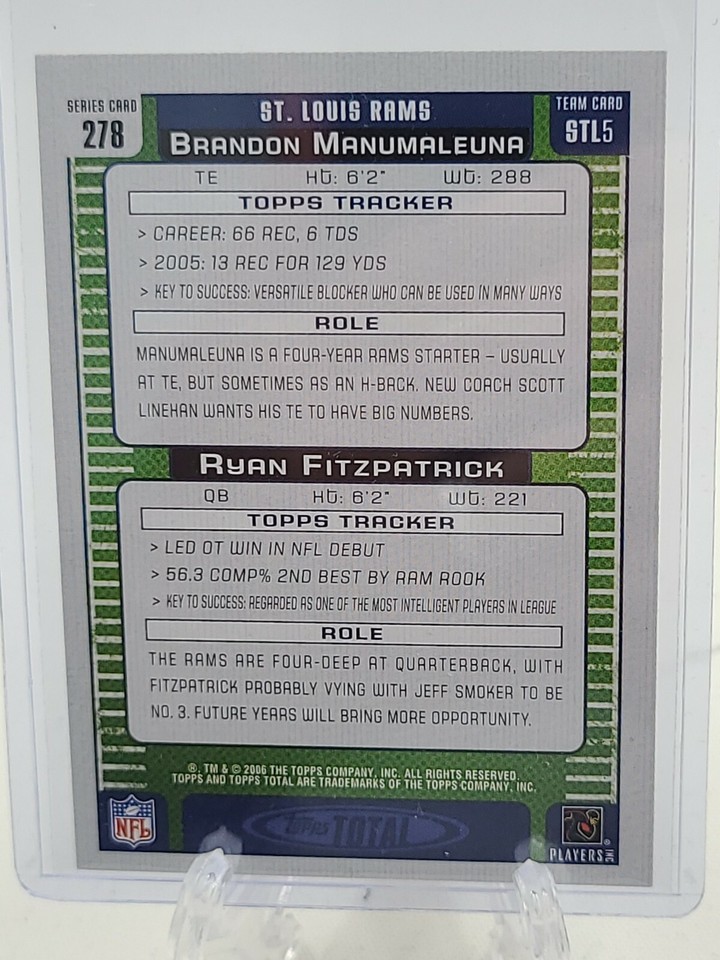 2006 Topps Total Brandon Manumaleuna Ryan Fitzpatrick #278 | eBay