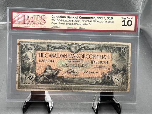 1917 Canadian Bank of Commerce $10 Bank Note Graded BCS VG-10 SN# A266704 | eBay