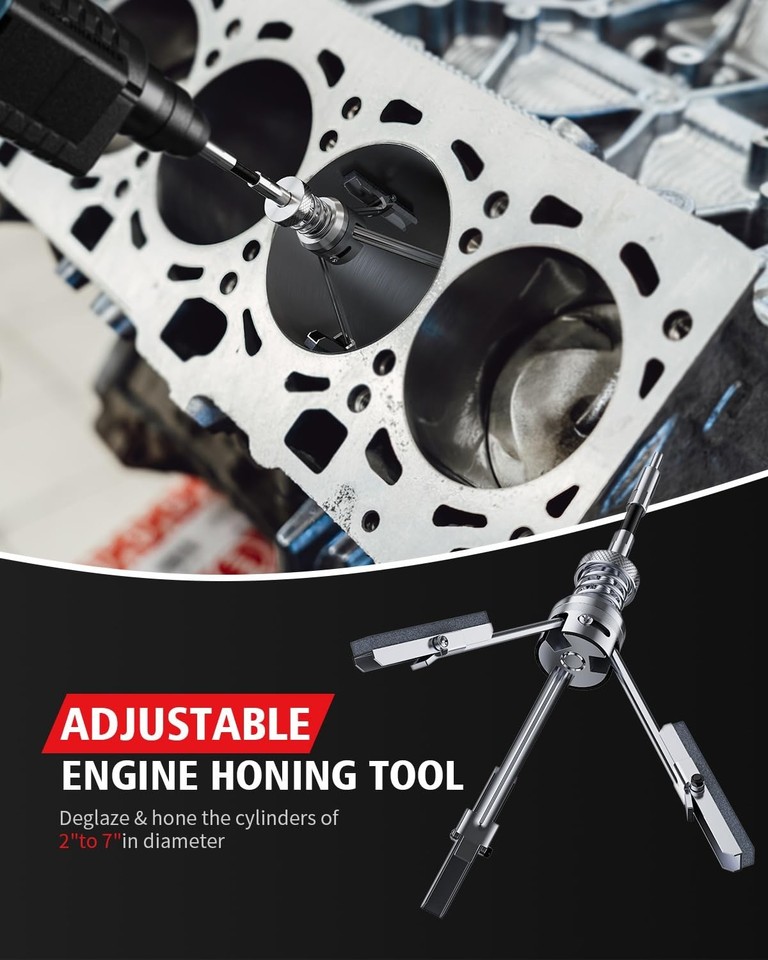 Cylinder Hone Tool Set with Tool Box, Adjustable Engine Cylinder Honing ...