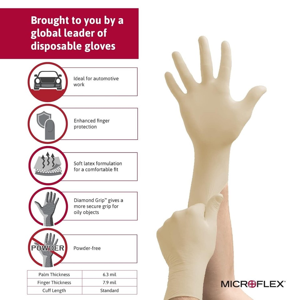 Microflex MF300L-CASE Diamond Grip Large Disposable Latex Gloves - 1 ...