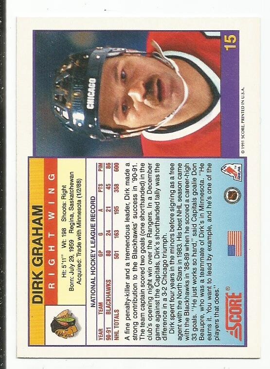 DIRK GRAHAM 1991-92 SCORE CARD NM-MT+/NM-MT CONDITION | eBay