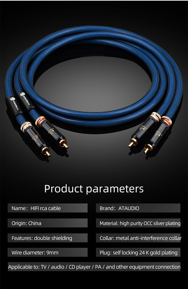 Hifi rca Audio cable occ Silver Plated Rca Cable with self locking RCA ...