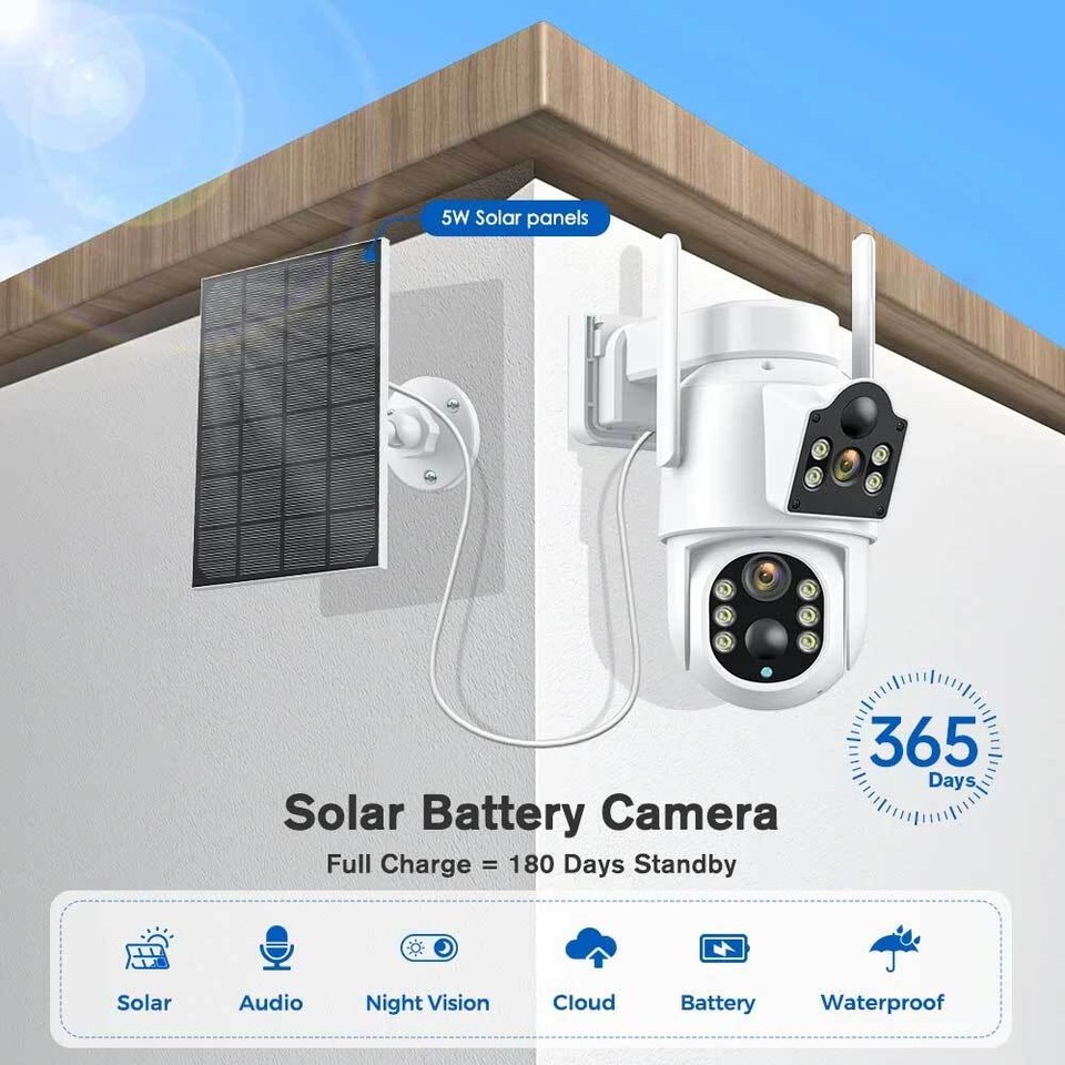 Icsee Wifi Solar Power Security Camera 8MP 1080P CCTV HD Waterproof ...