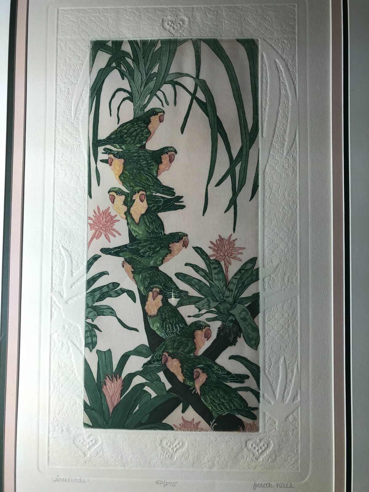 Judith Hall "Love birds"152/275 Signed Numbered Etching Embossed ...