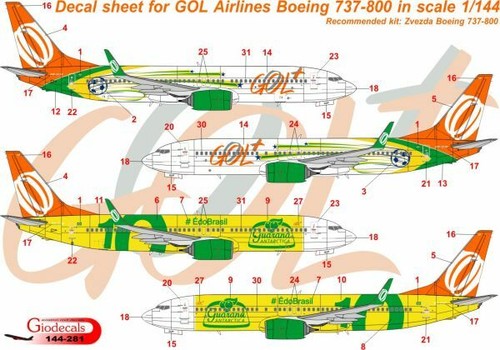 Boeing 737 gol Guaraná + football 1/144 giodecals 144-281 | eBay