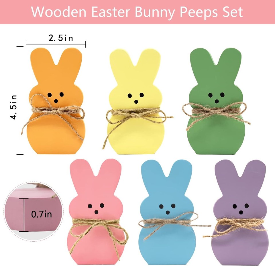 Easter Decorations - 6PCS Wood Bunny Peeps Easter Tiered Tray Decor ...