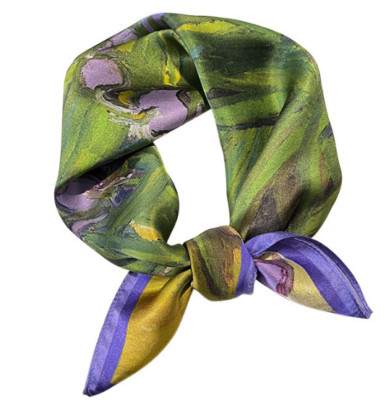 100% Silk 20“ small square Scarf Women neckerchief Wrap plaid green ...