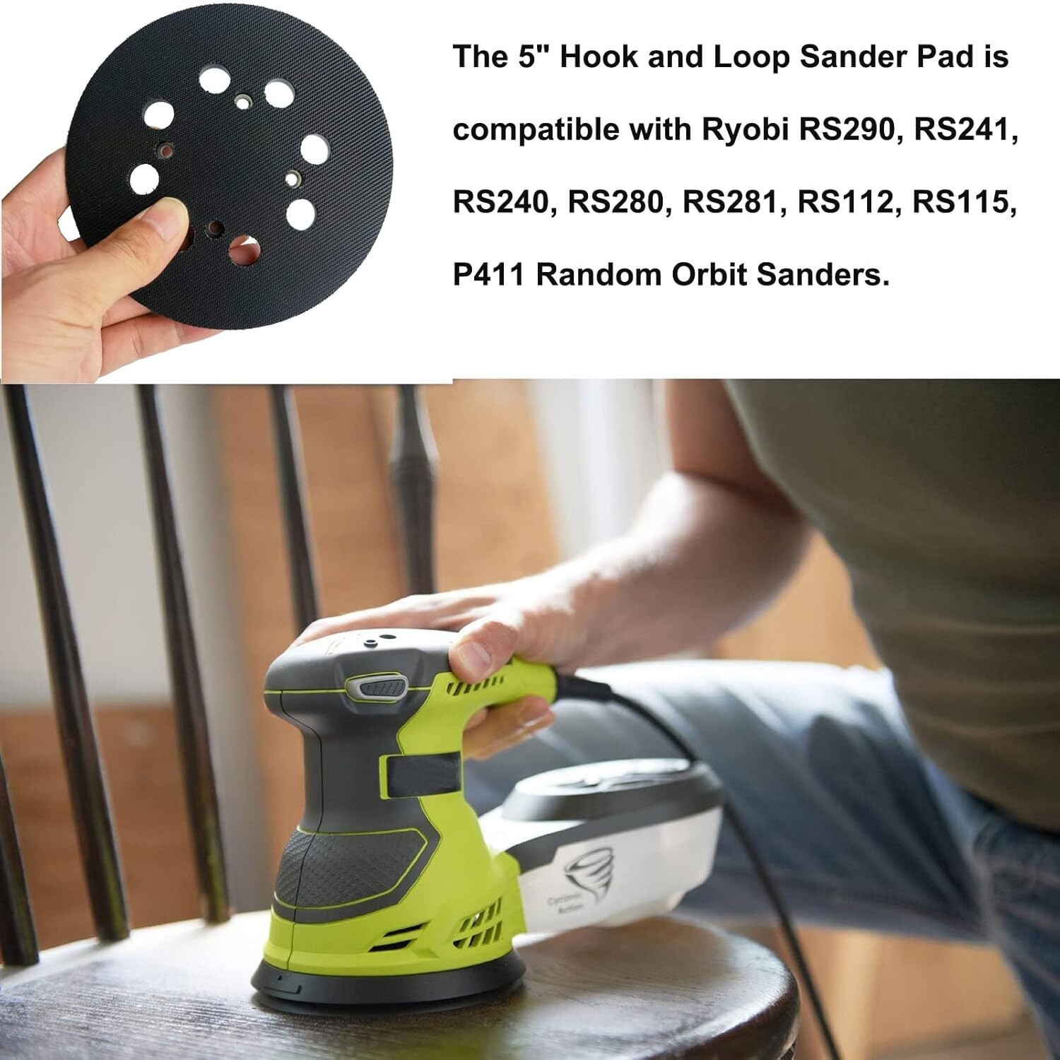 5" Sander Pad for Ryobi Sander, 5 Inch 8 Hole Hook and Loop Sanding Pad ...