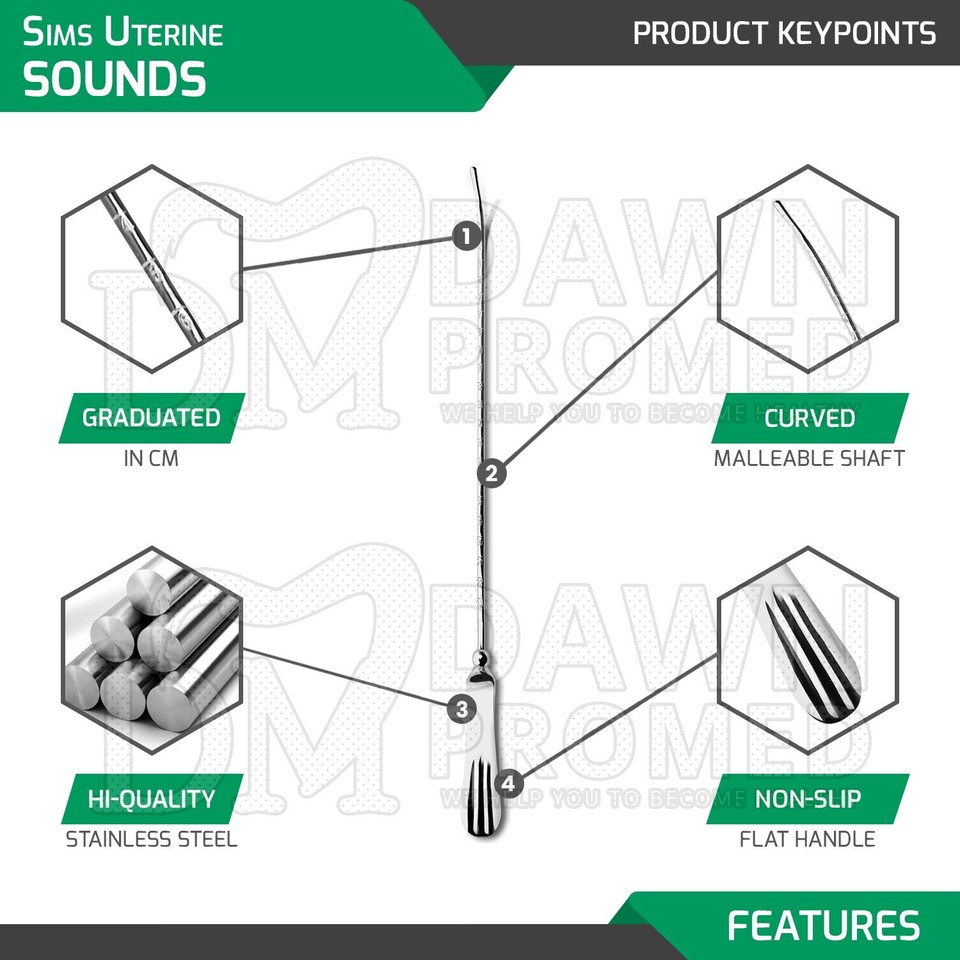 Sims Uterine Sounds Curved 13″ Graduated in CM OB/GYN Surgical Inst ...