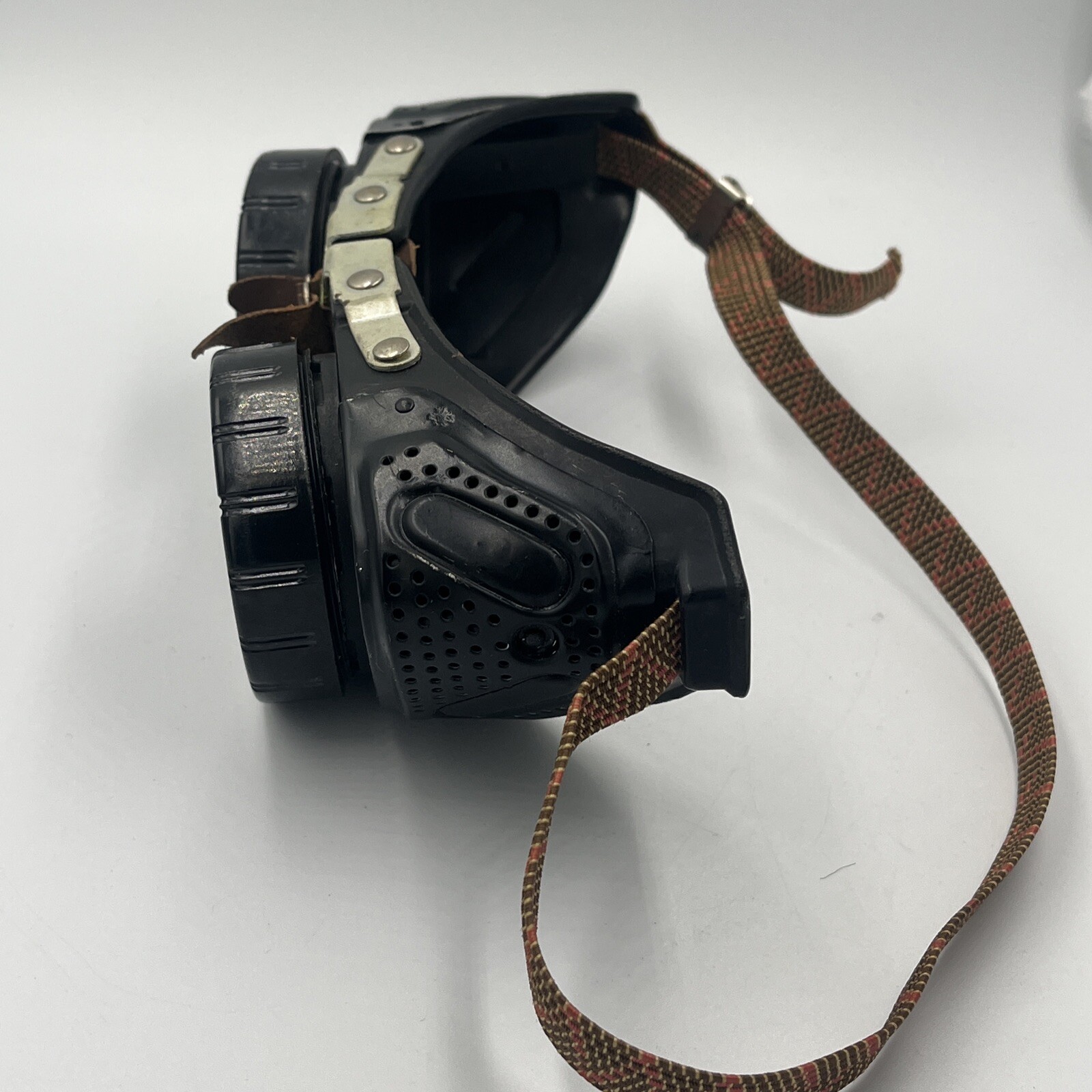 Vtg Safety Goggles Green/ Gray Triple Lens Leather No… - Gem