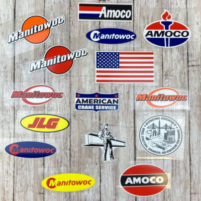 Stickers Manitowoc JLG Amoco Ironworkers Crane Operators Carpenter Dock ...