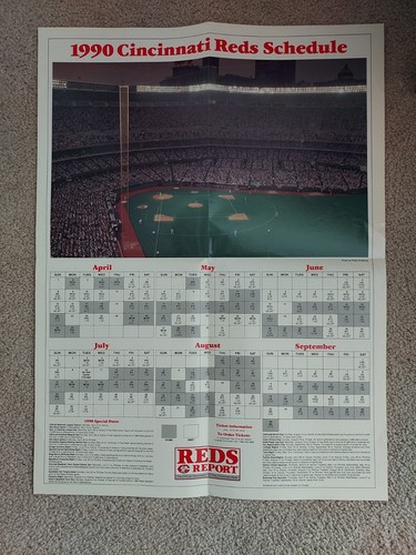 Cincinnati Reds Vintage New 1990 21.5"×16" Poster Schedule Folded WS ...
