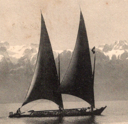 Antique RPPC UDB Lake Geneva Lac Léman Barque Sailboat Switzerland ...