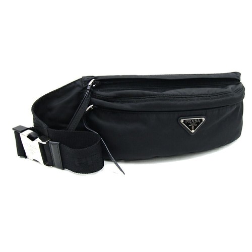 Prada Body Bag 1BL011 Black Nylon Leather Used Waist Pouch Waist Bag ...