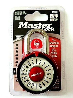 Master Lock 1588D Magnified Number Combination Locker Padlock Red Ships ...