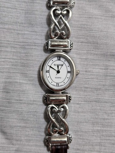 Women's Quartz Watch 6" Sunrise Silver Tone Brown Band Vintage Need ...