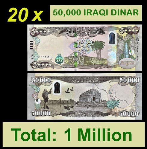 Iraqi Dinar 1 Million 20 Pieces of 50K IQD 50000 Polymer Iraq Banknotes ...