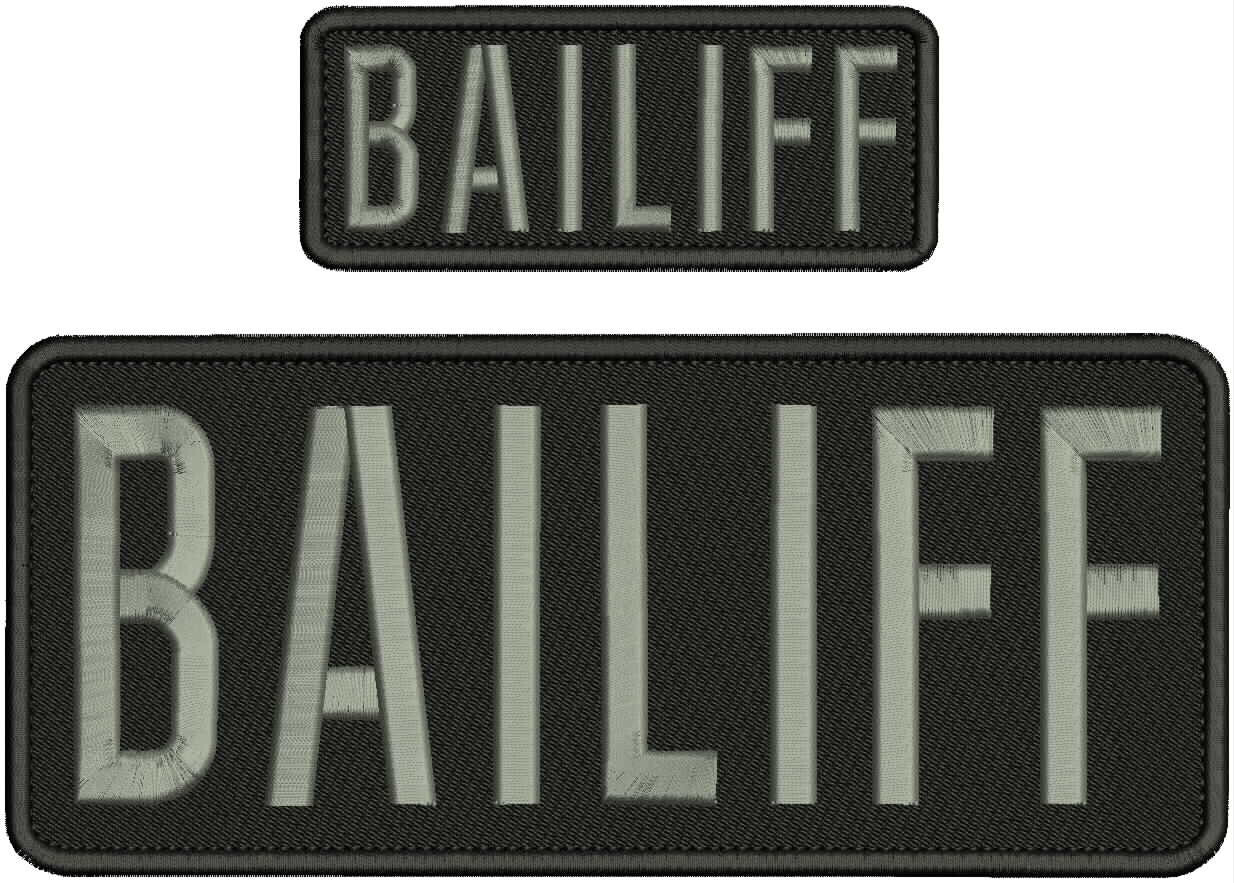 BAILIFF EMBROIDERY PATCH 10X4 AND 5X2 HOOK ON BACK BLACK/Gray | eBay