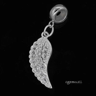 Sterling Silver CZ Angel Wing Charm Stopper For European Bracelet ...