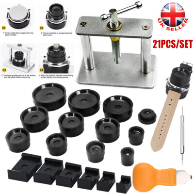 21PCS Watch Back Press Tool Kit Set with Fitting Dies Watch Case Repair ...