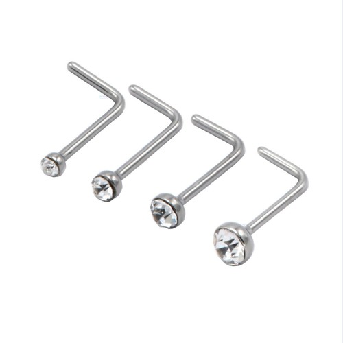 Nose Stud Surgical Steel Clear L-Shape Pin 1.5mm 2mm 2.5mm 3mm Body ...