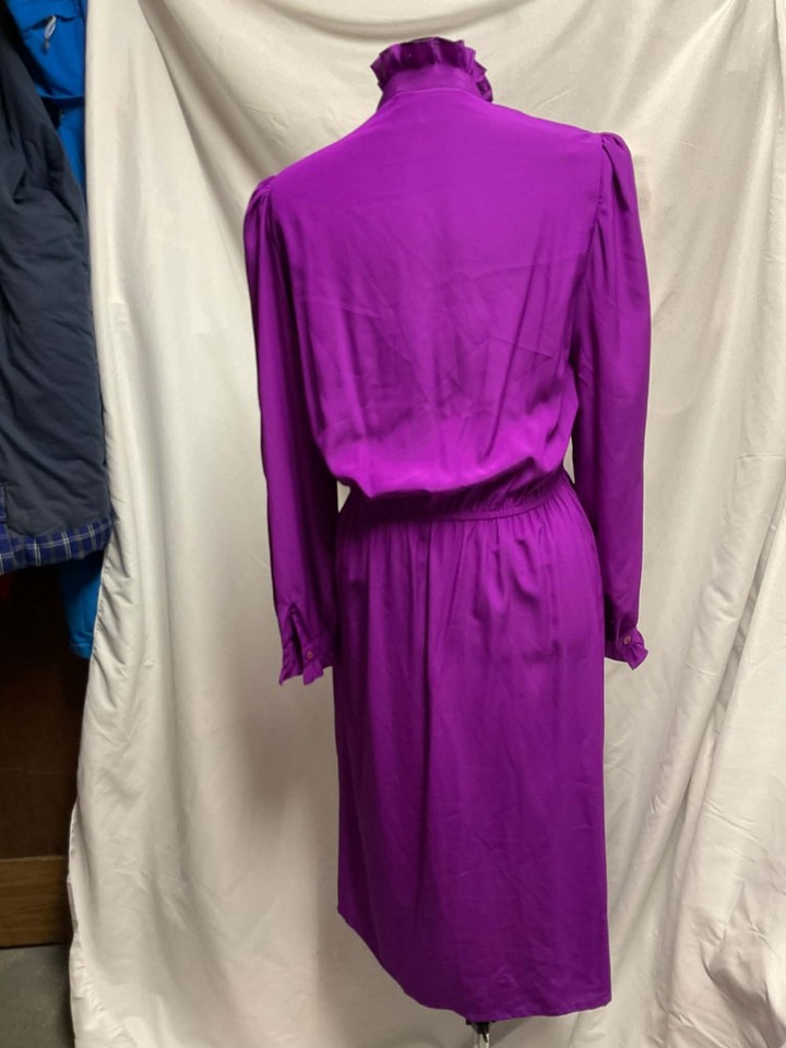 Women's Vintage 70s 80s Purple Dress Flowy Retro Chic Michael Benjamin ...