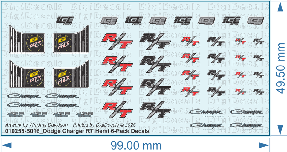 Dodge Charger RT Hemi 6-Pack Decals - 1/8 1/10 1/16 1/18 1/24 1/32 1/43 ...
