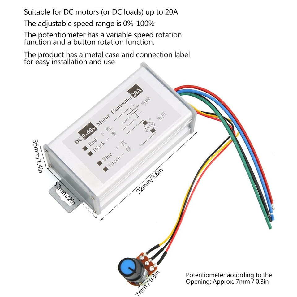 Motor Speed Controller Switch Potentiometer Control PWM Variable Speed ...