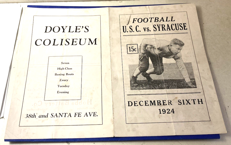 December 6, 1924 U.S.C. vs Syracuse College Football Program As Found ...