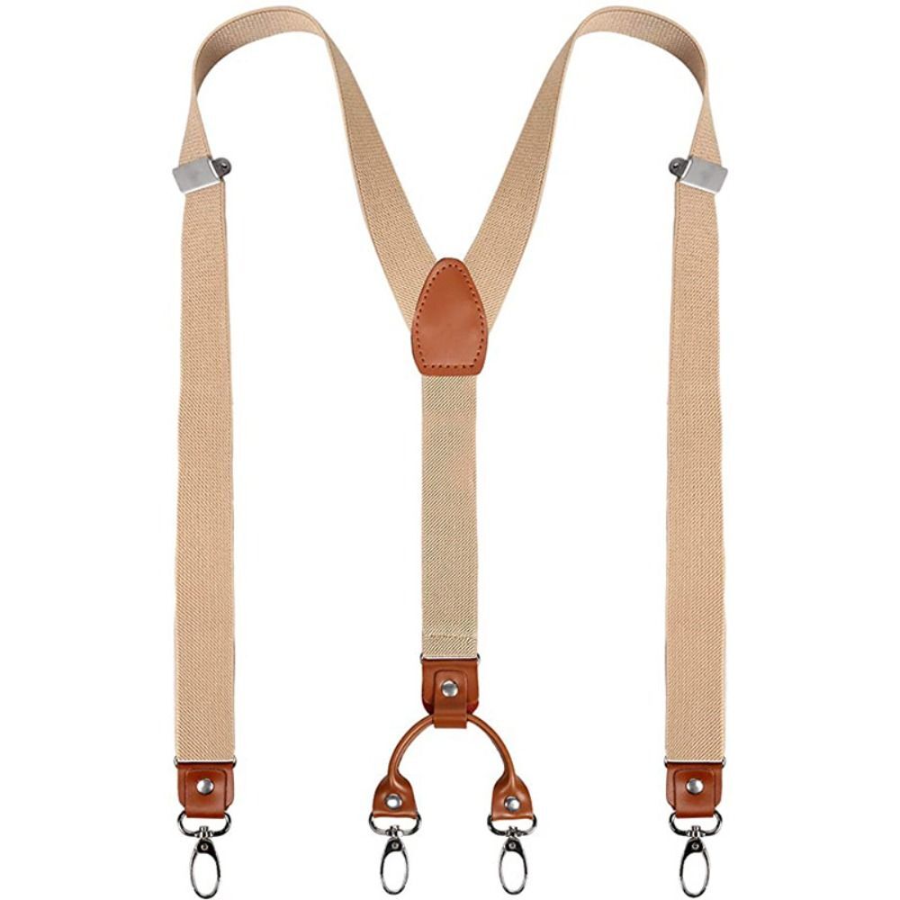 Adjustable Strap Clip Cowhide Leather Suspenders Elastic Braces Men ...