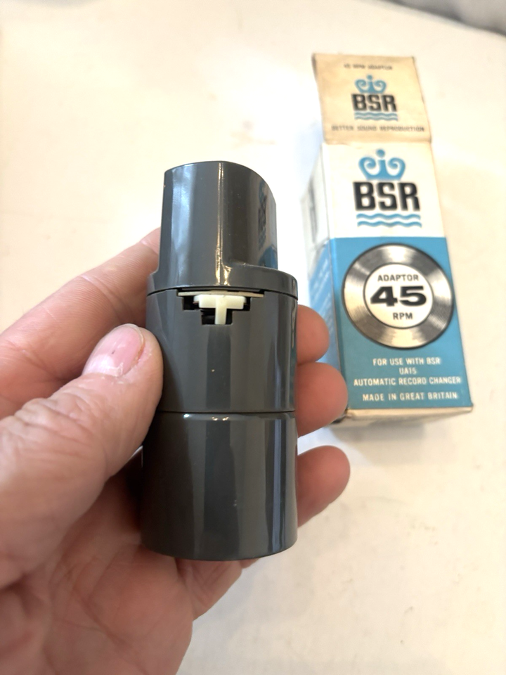 GRAY BSR 45 RECORD ADAPTER SPINDLE ADAPTOR NOS BLUE BOX GREAT BRITAIN ...