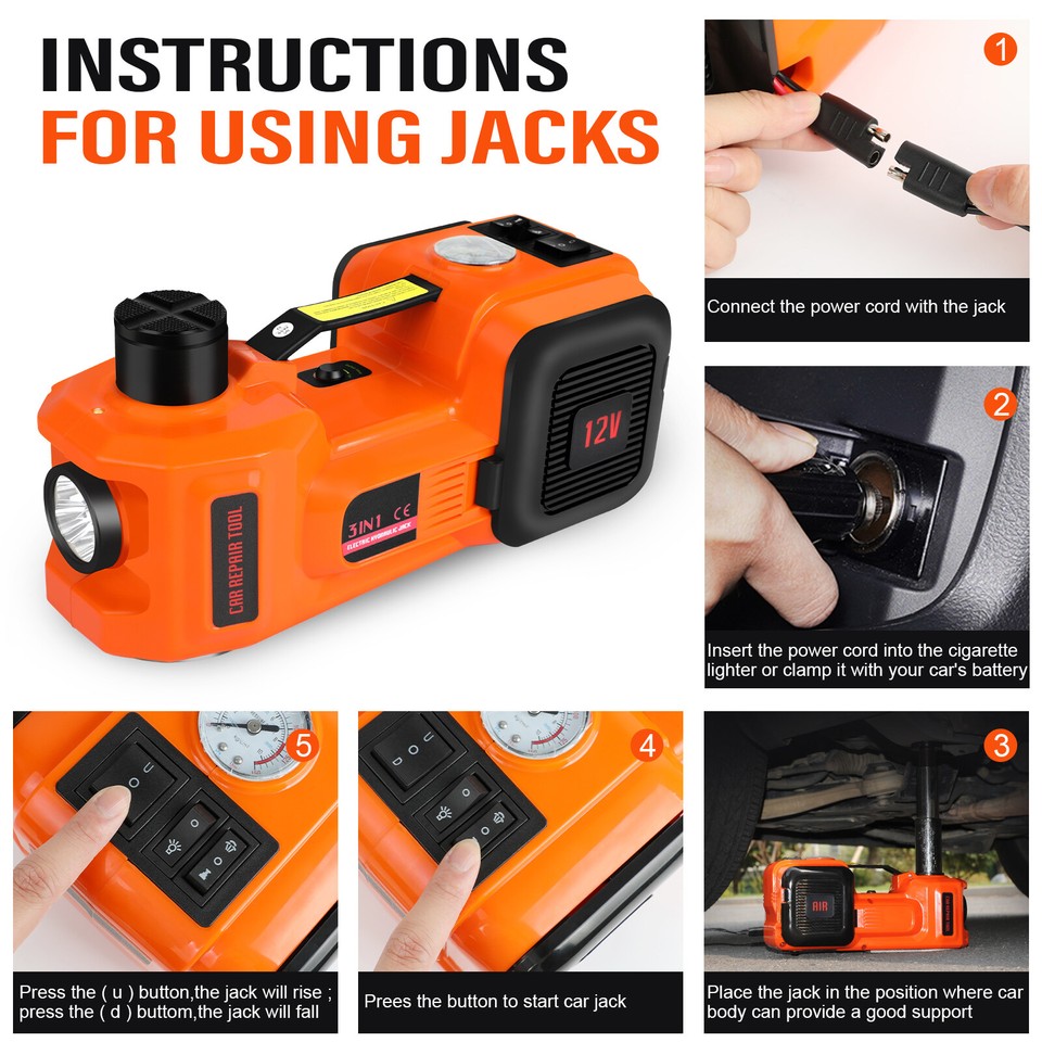 Electric Hydraulic Car Floor Jack 3T/5 Ton w/ Impact Wrench &Tire ...