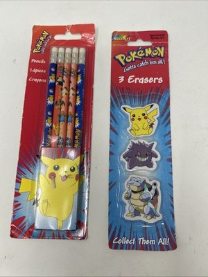 Pokemon Pencil & Erasers 3-Pack Pikachu Blastoise Gengar Sealed | eBay