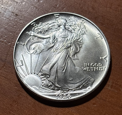1986 AMERICAN SILVER EAGLE 1 OUNCE FINE SILVER DOLLAR COIN BLAST WHITE ...