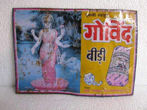 Vintage Govind Bidi Ad. Godess Laxmi Print Tin Sign Board Collectible ...